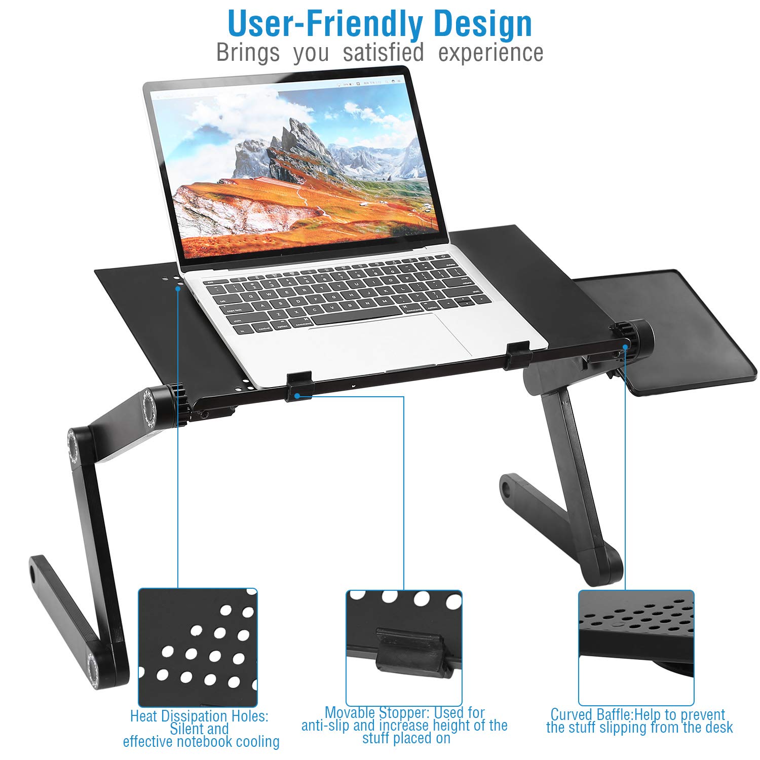 KOCASO Adjustable Laptop Stand, Aluminum Portable Laptop Table for up to 21" Laptops with Mouse Pad, Ergonomic Laptop Holder Computer Lap Desk Tray Standing for Couch TV Bed Sofa Office Students Gift