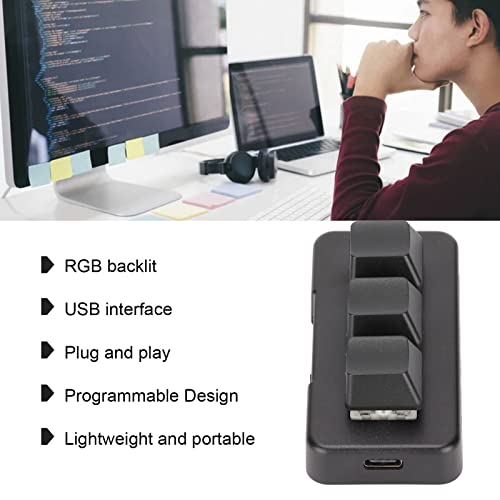 Programmable Keyboard 3 Keys Plug and Play 3 Keys Portable Durable PC Gaming Keyboard for PC Black