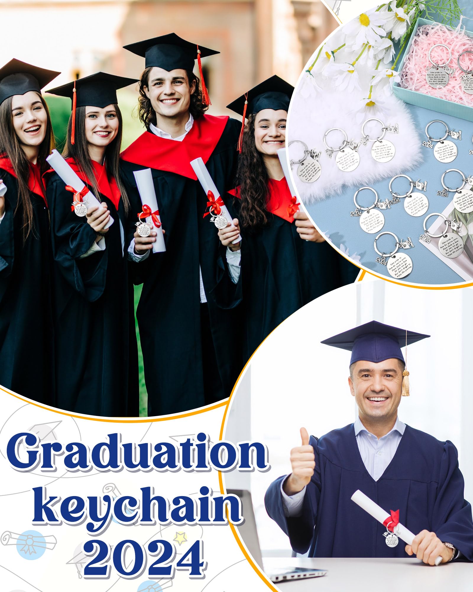 Sasylvia Graduation Keychain 2024 Bulk Inspirational Graduation Gift Keychain 2024 Class Keychains Gifts Motivational(24 Pcs)