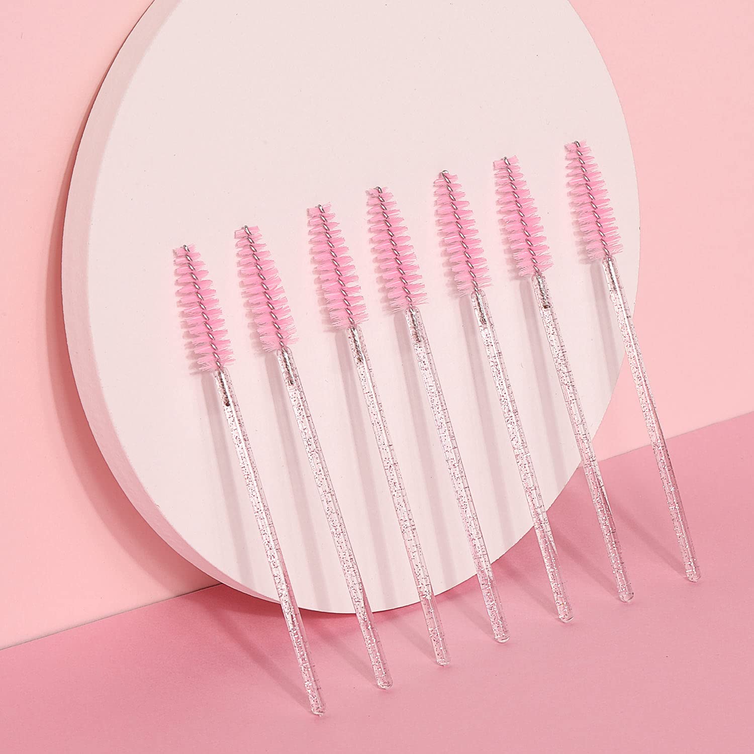 Tbestmax 300 Disposable Spoolies Mascara Wands Eyelashes Brush in Bottle for Eye Lash Extension Eyebrow Makeup Pink