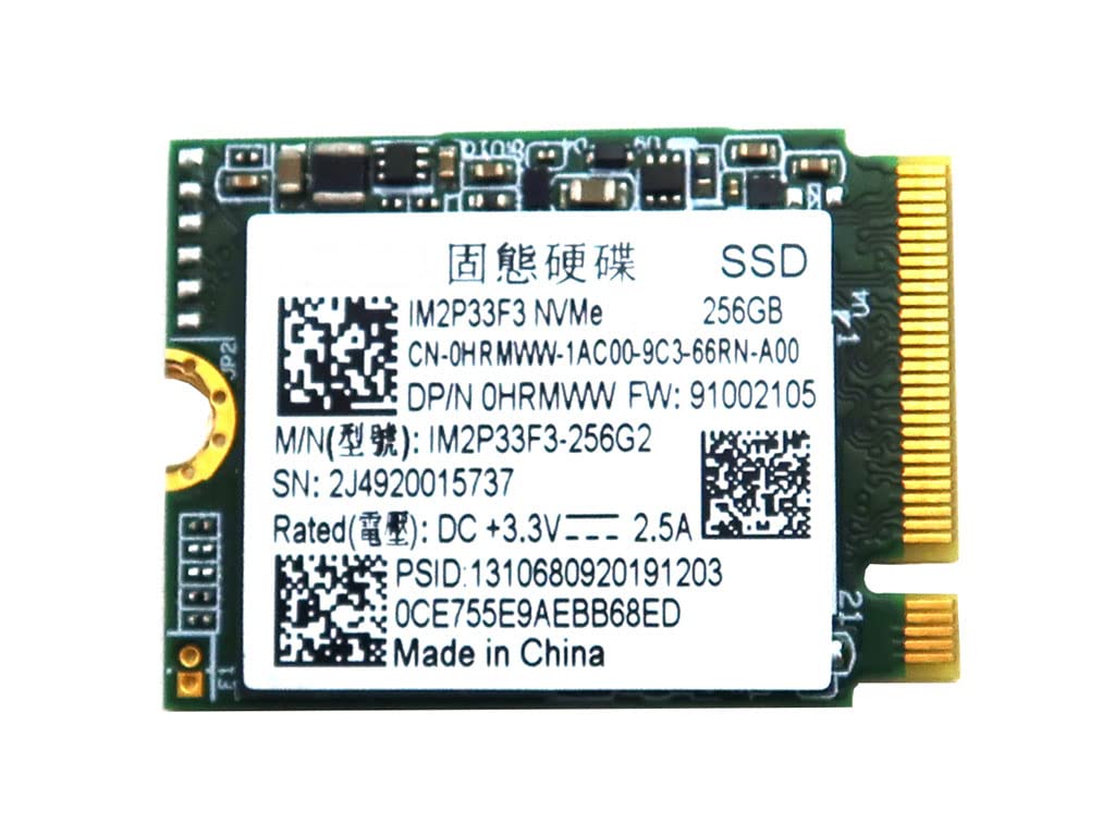 Solid State Drive HRMWW 0HRMWW CN-0HRMWW Compatible Replacement Spare Part for A-Data IM2P33F3-256G2 256GB M.2 2230 NVMe PCI-Express Gen3 x4 SSD