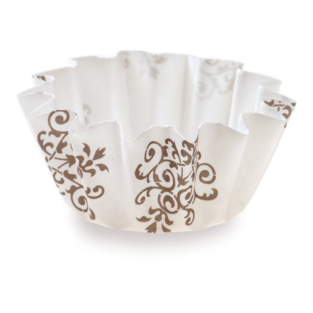 Restaurantware Panificio 0.4 Ounce Baking Cups, 200 Flared Cupcake Liners - Oven-Ready, Freezable, Black And White Paper Muffin Cases, Disposable, Vintage Floral, For Wedding Parties, Baby Showers