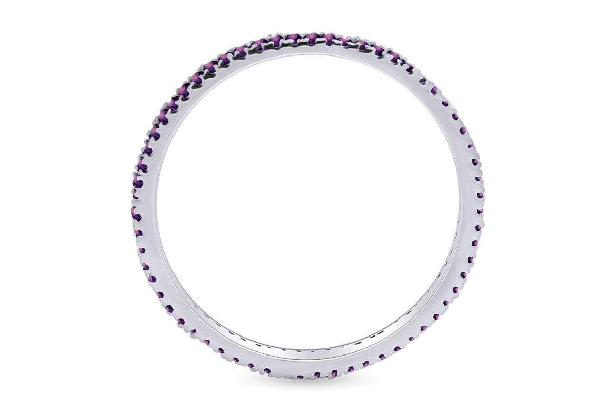 Jewel Zone US Simulated Amethyst Eternity Stackable Wedding Ring in 14k White Gold Over Sterling Silver (1/5 Cttw)