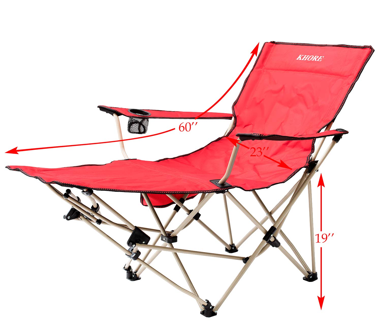 Khore Automaticly Adjustable Recliner Folding Camping Chair with Footrest (Red)