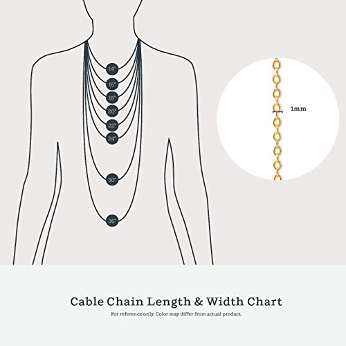 KEZEF 18Kt Gold Chain Necklace for Women, 1.3mm Silver Cable Chain, 16 Inch, with Spring-Ring Clasp, Italian Made