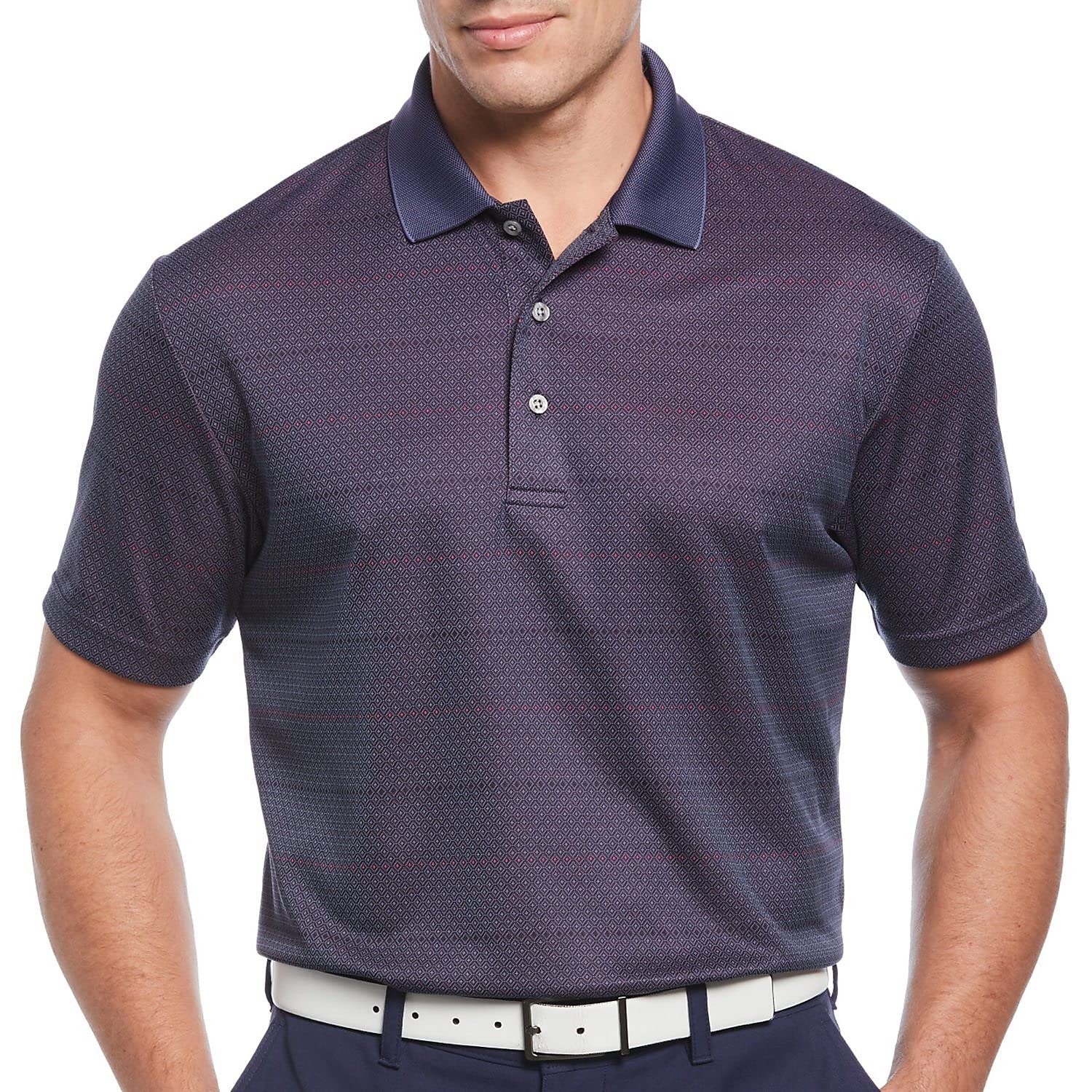PGA TOUR Mens Solid Diamond Jaquard Polo Shirt Large Dark purple