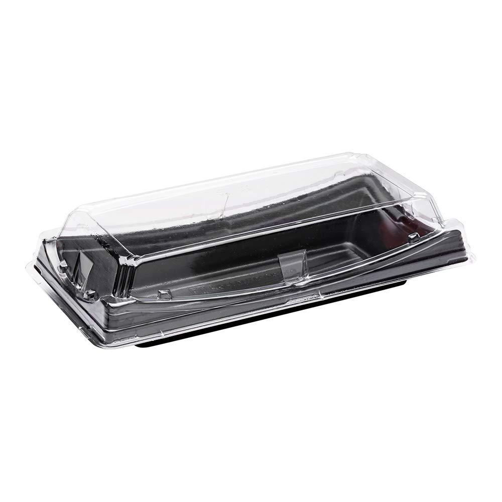Restaurantware Roku 9.75 x 4.75 Inch Sushi Trays 100 Disposable Sushi Containers With Lids - Long Take Out Containers For Appetizers Entrees or Desserts Black Plastic To Go Containers