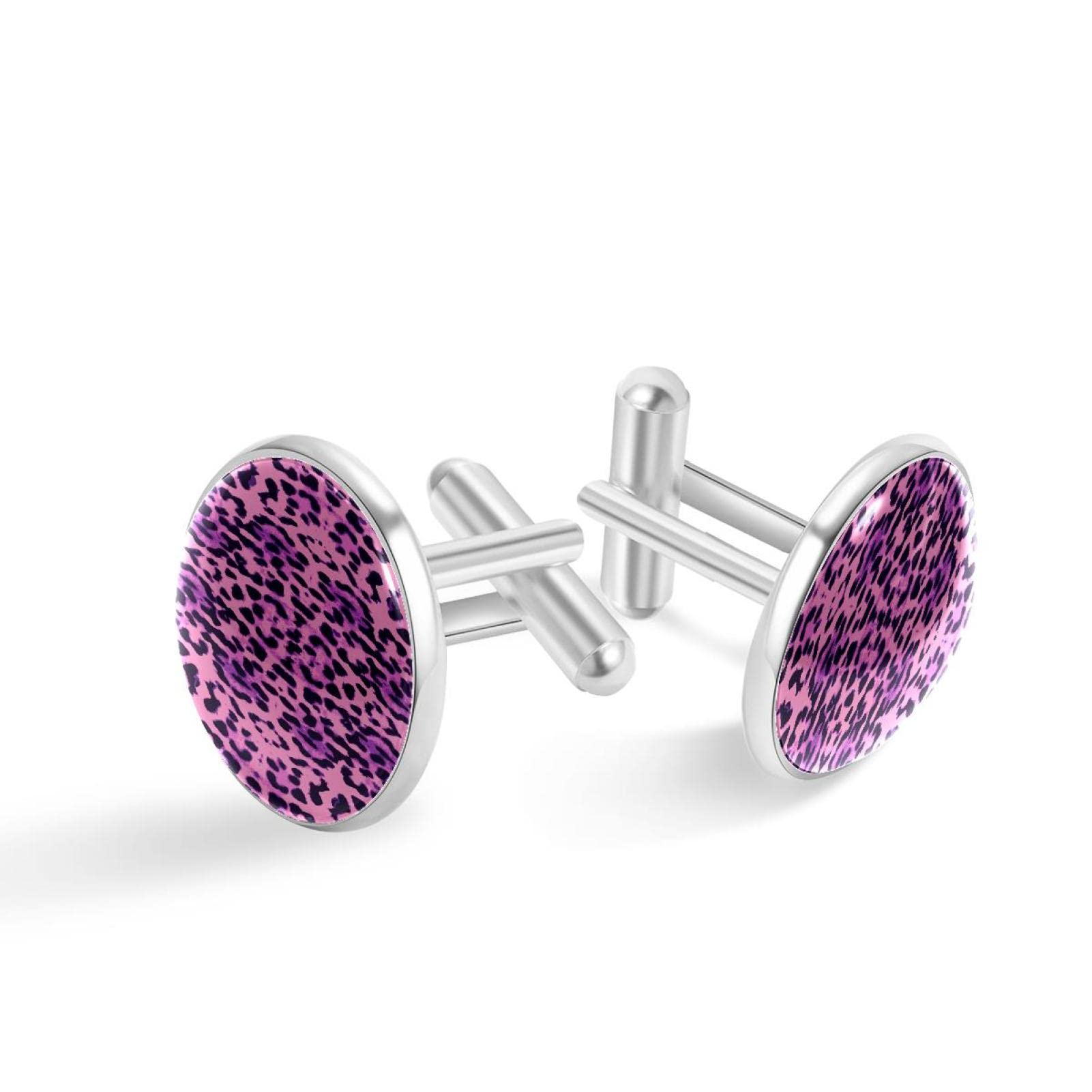 Purple Pink Black Leopard Pattern, Cufflinks and Studs Set for Tuxedo Shirts Business Wedding (Multiple Colors1)