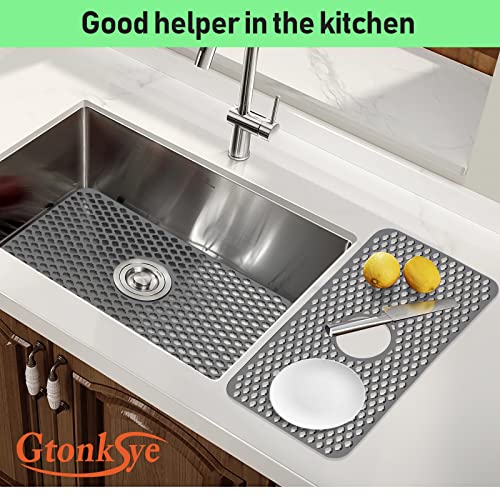 sink protectors for kitchen sink,Kitchen Sink Mats with Center Hole, Food Grade Silicone, 1 Non-Slip Heat Resistant Foldable Sink Fitting for Stainless Steel or Ceramic Sink Bottom (Grey 24.8"*13")