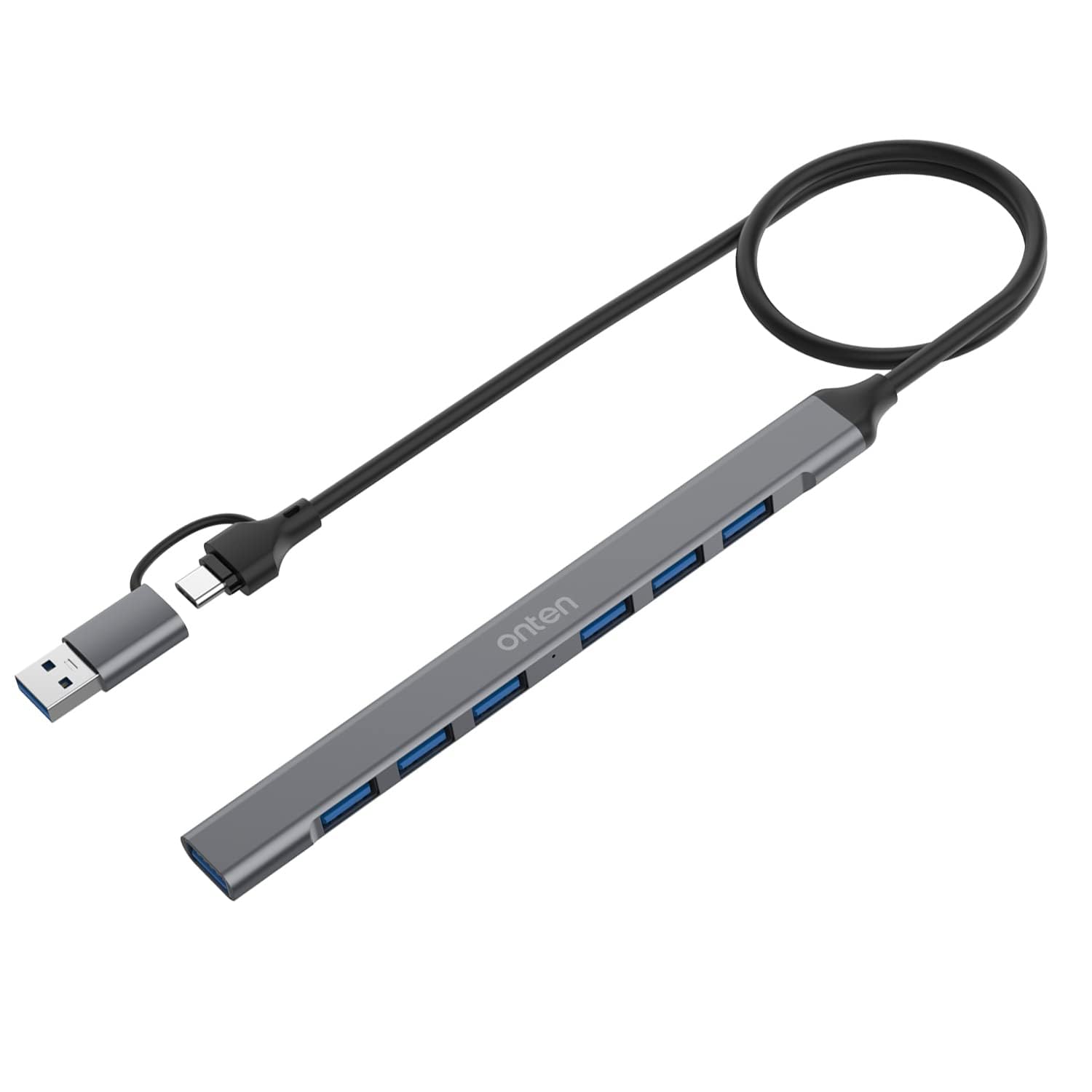 USB C Hub, ONTEN USB C USB to USB Adapter, USB C to USB A Hub, 7 Ports USB-C USB to USB Hub 3.0/2.0, for MacBook Pro, iMac 2021, USB Splitter Aluminum Alloy, Color Gray