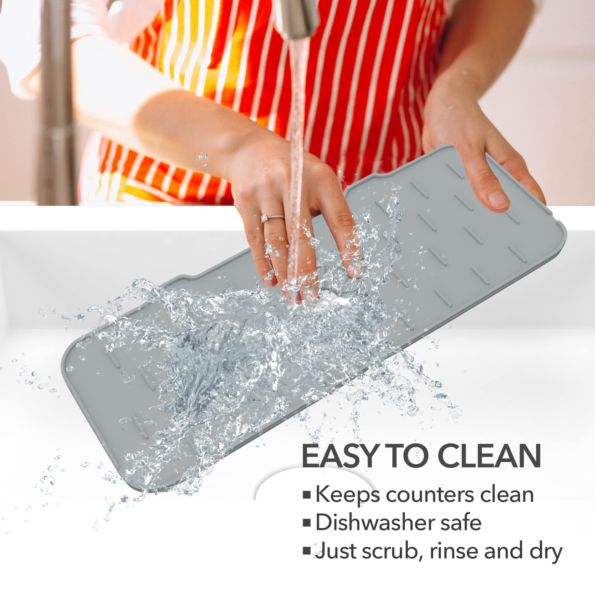 Silicone Faucet Mat- Kitchen & Bathroom Accessories, Kitchen & Bathroom Must haves, faucet drip catcher, Kitchen and bathroom Gadgets, Sink protector for sink, Foldable Silicone Splash Guard (Gray)