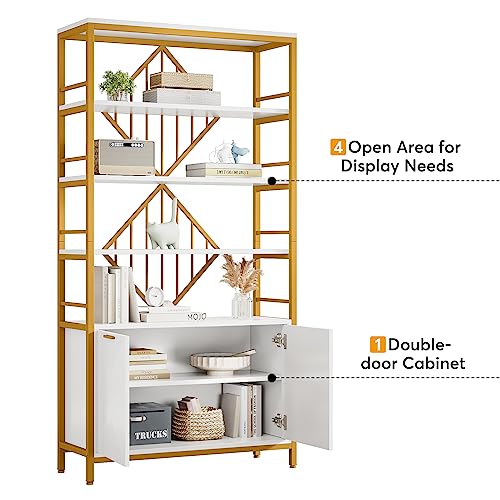 Tribesigns Modern Bookshelves and Bookcases with Doors 11.8in Depth Floor Standing 5 Shelf Display Storage Shelves Bookcase Home Decor Furniture for Home, Office, Living Room, Bedroom