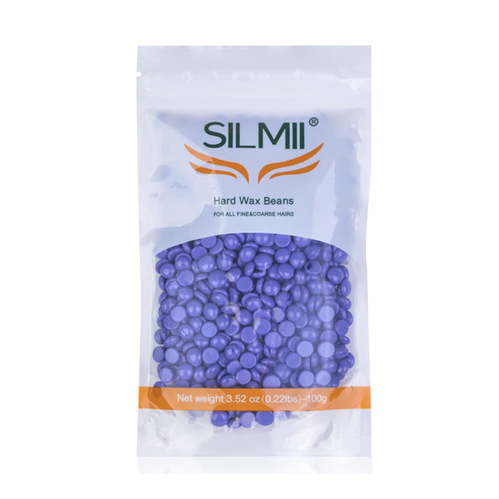 SILMII Wax Beads 100g/3.5oz,Hard Wax Beads for Sensitive Skin Painless Coarse Waxing Beads for Bikini Brazilian Underarms Back and Chest (1 Pack/Lavender)