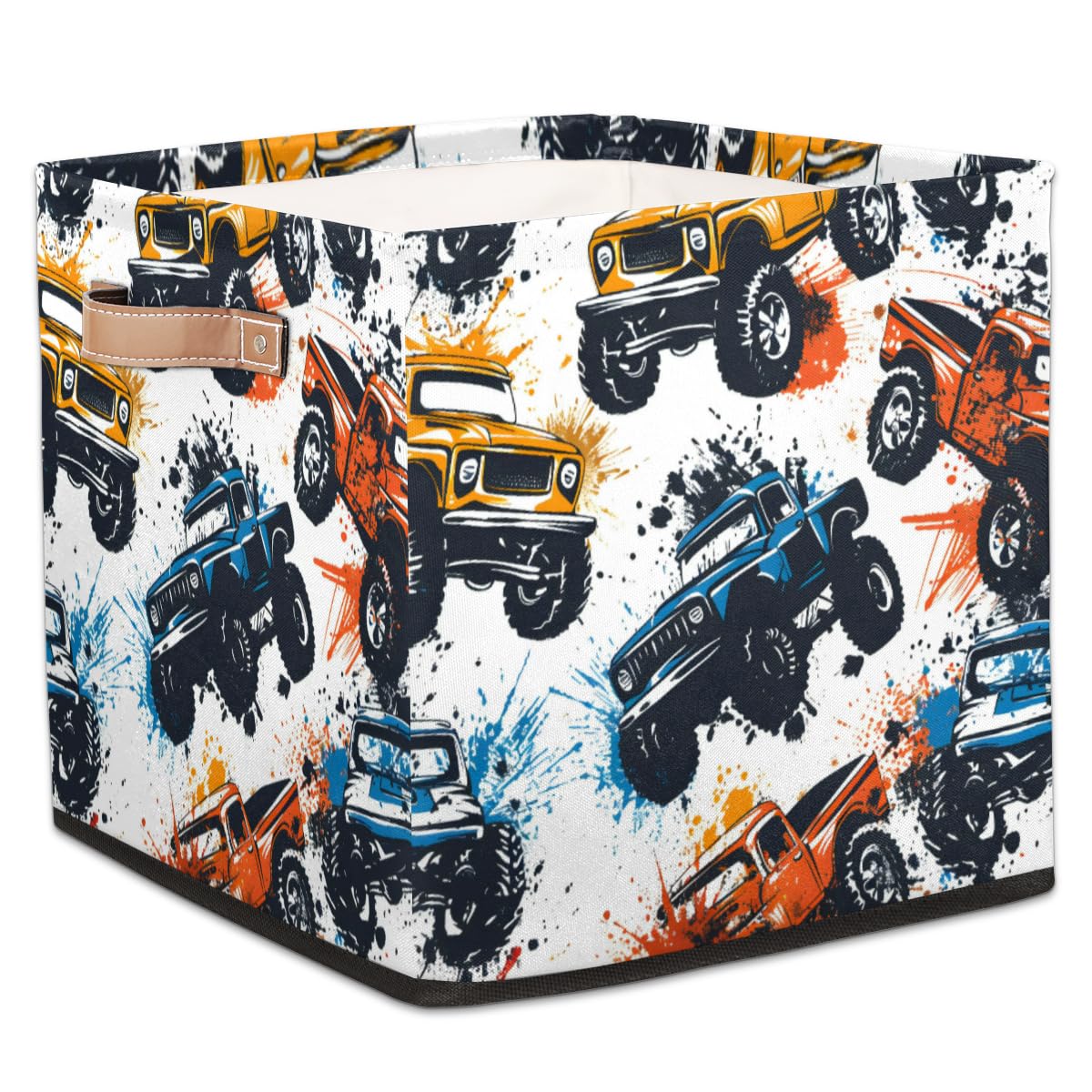 Tablerazzi Monster Truck Car Cube Storage Bin, 13 Inch Collapsible Fabric Storage Cube Bin, Foldable Cube Baskets for Shelf, Closet, Organizer