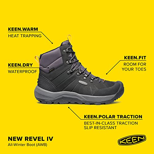 KEEN Men's Revel 4 Mid Height Polar Insulated Waterproof Snow Boots, Black/Magnet, 12