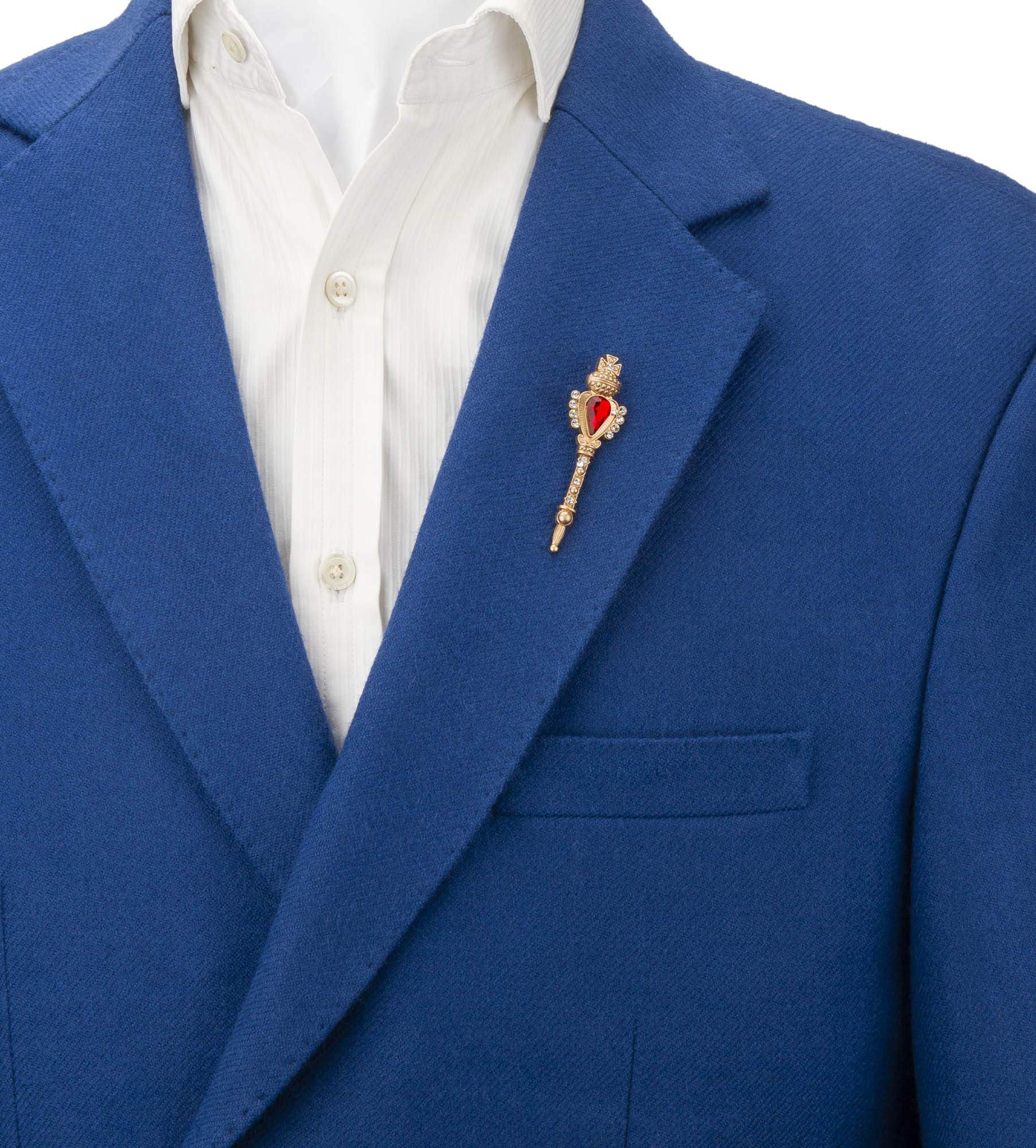 Knighthood Golden Key with Red Stone and Stone Detailing Lapel Pin Brooch