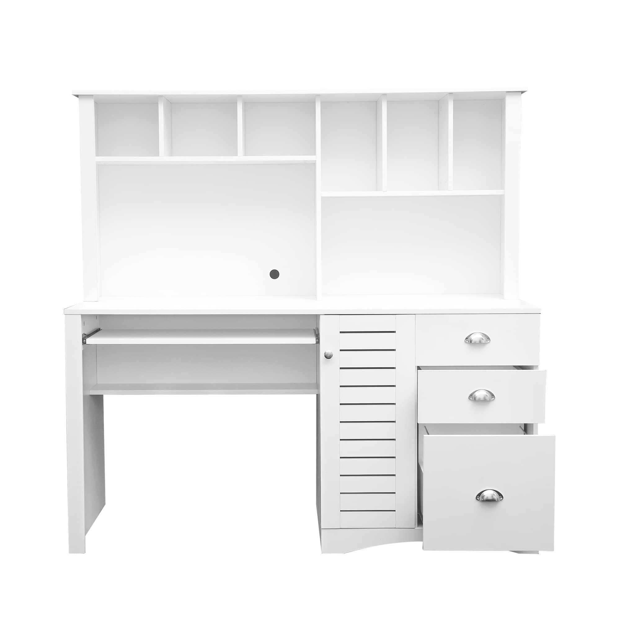 KLIECH Modern Home Office Computer Desk with Hutch,Large Working Space for Kids Adults Bedroom Living Room,Antiqued White Finish