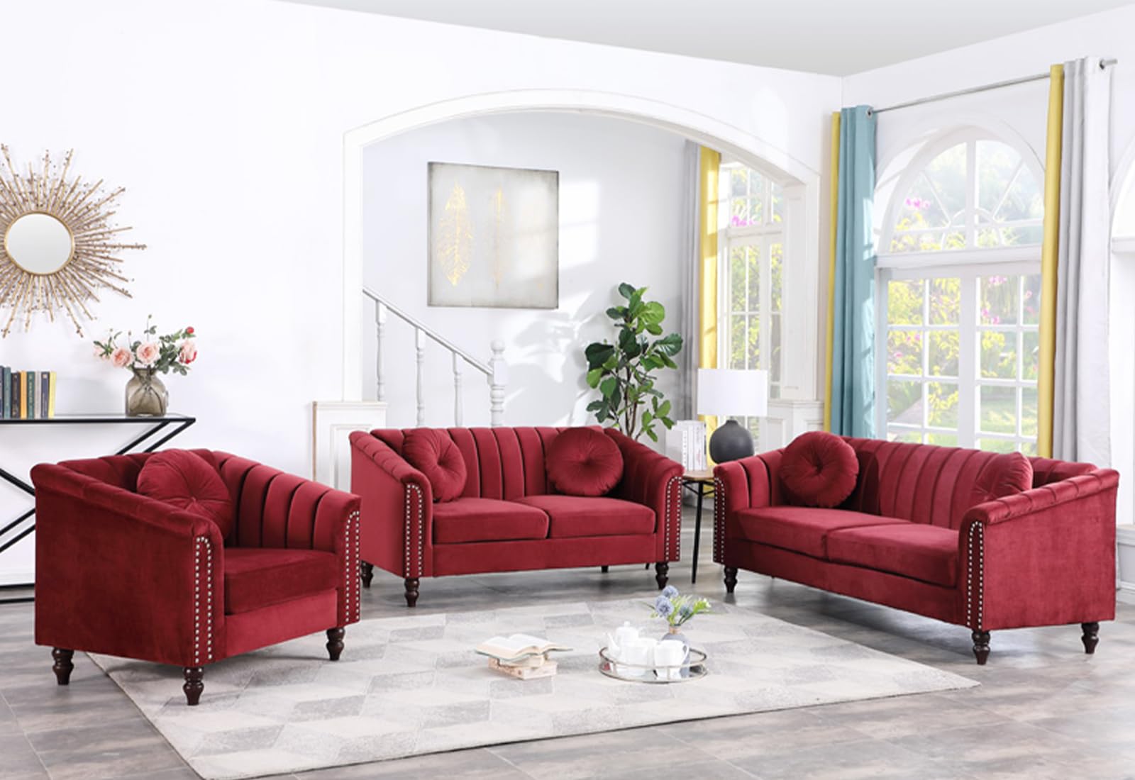 YIPDFERNOR Red Lint 3-Piece Living Room Sofa Set, Contemporary Sofa Couch Set, for Living Room Furniture Sets、Offices、Apartments(Chair)