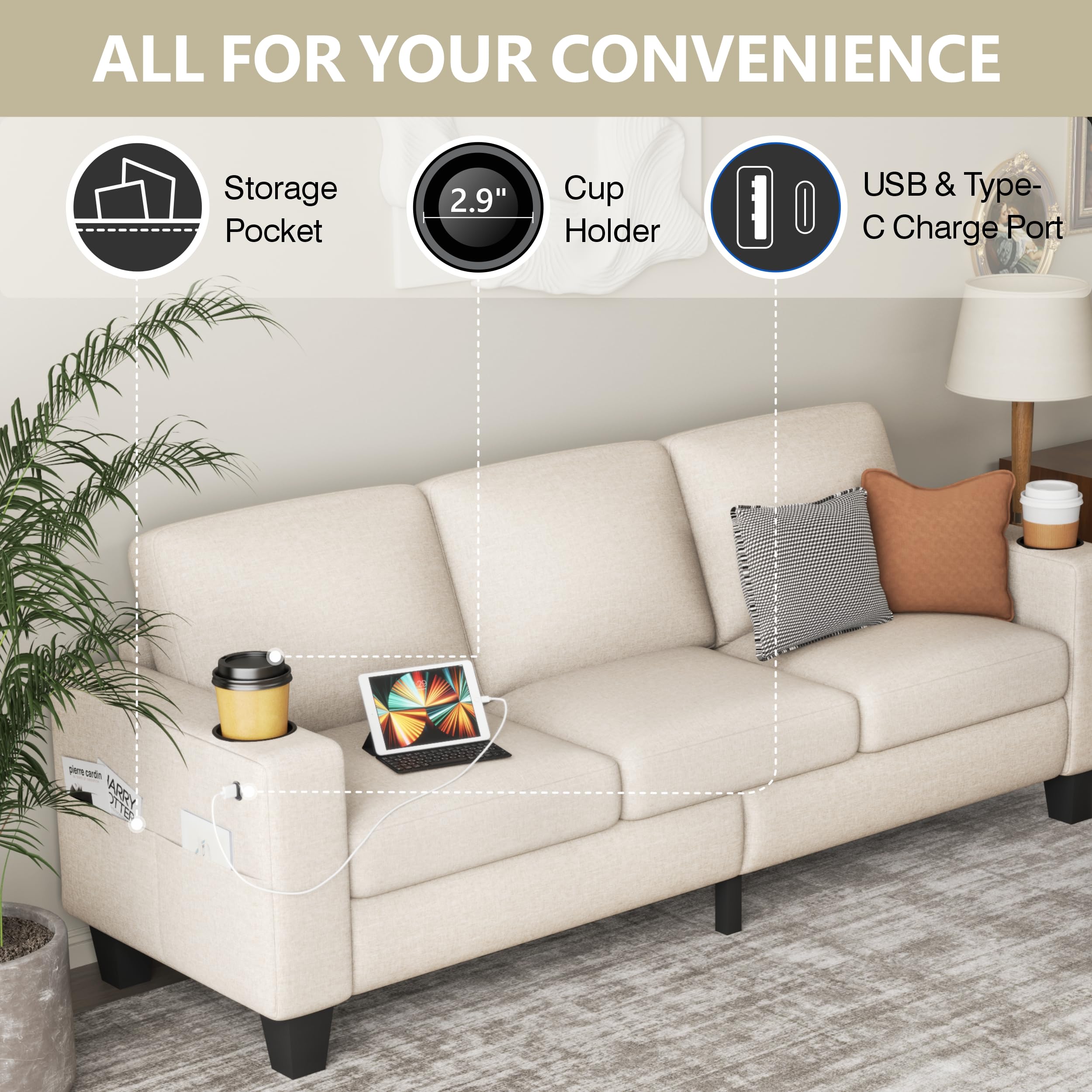 ZeeFu Convertible Sectional Sofa Couch: 3 Seat L-Shaped Small Sectional Sofa Couches with Storage Ottoman - Modern Black Velvet Upholstered Sofa Set for Living Room Office Small Space Apartment