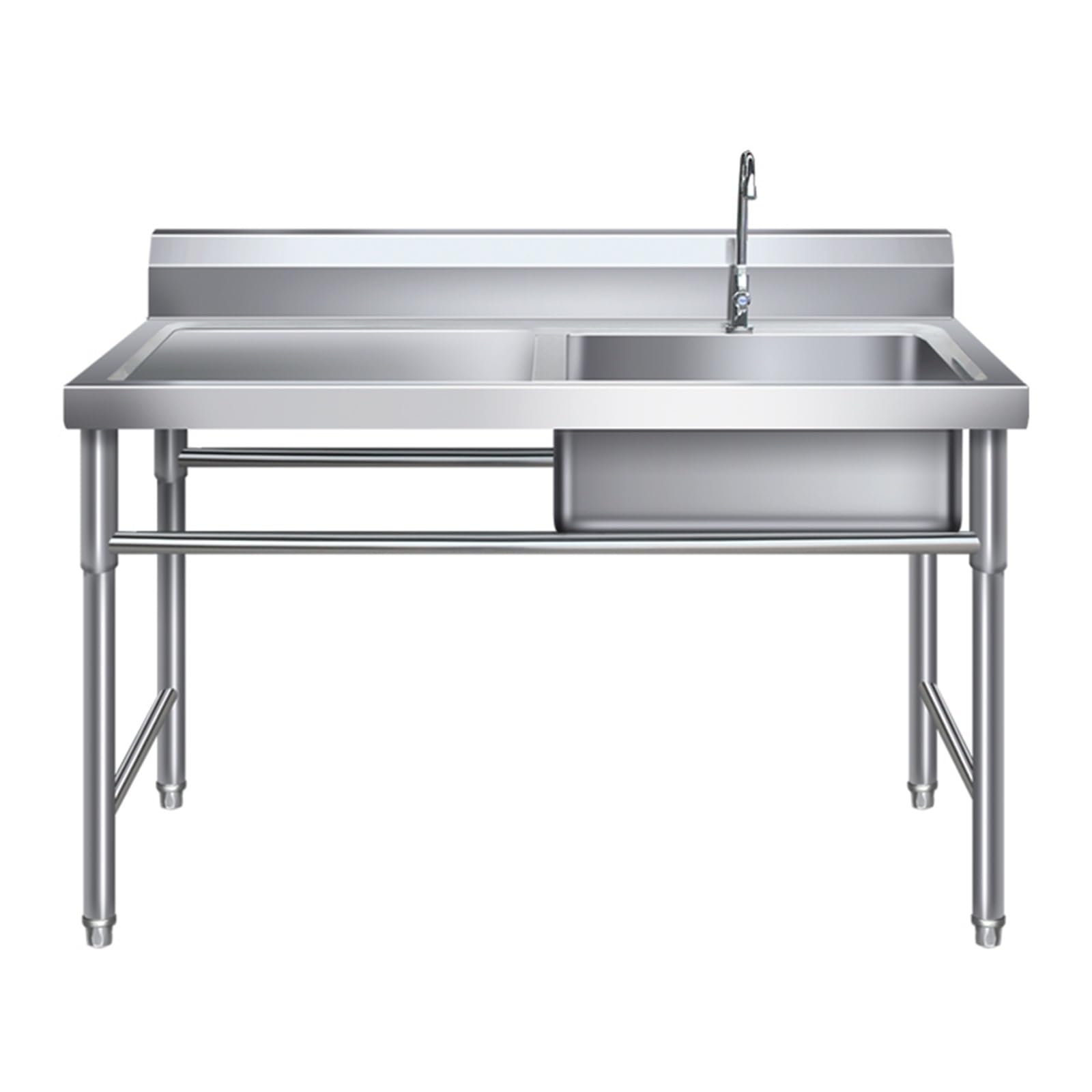 KARFER Kitchen Sink, Freestanding Stainless Steel Sink, Commercial Restaurant Sink with Faucet and Drainboard for Cafe, Bar, Hotel, Garage, Laundry Room (Size : Left Platform)