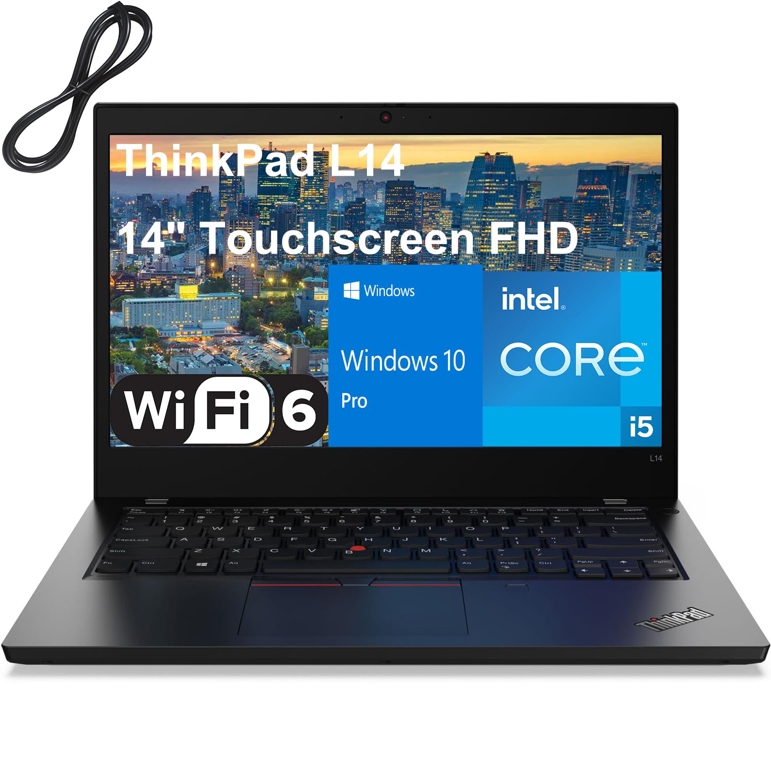 Lenovo ThinkPad L14 14" Touchscreen FHD Business Laptop Computer, Intel Core i5-1135G7 (Beat i7-1065G7), 16GB DDR4 RAM, 256GB PCIe SSD, WiFi 6E, Bluetooth 5.1, Black, Windows 10 Pro, BROAG Cable