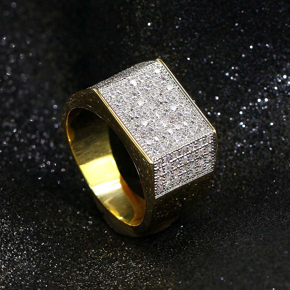 JINAO 18k Gold Plated Iced Out Square Bling Ring Cubic Zirconia Statement Wedding Band Ring for Women Men Hip Hop (11)