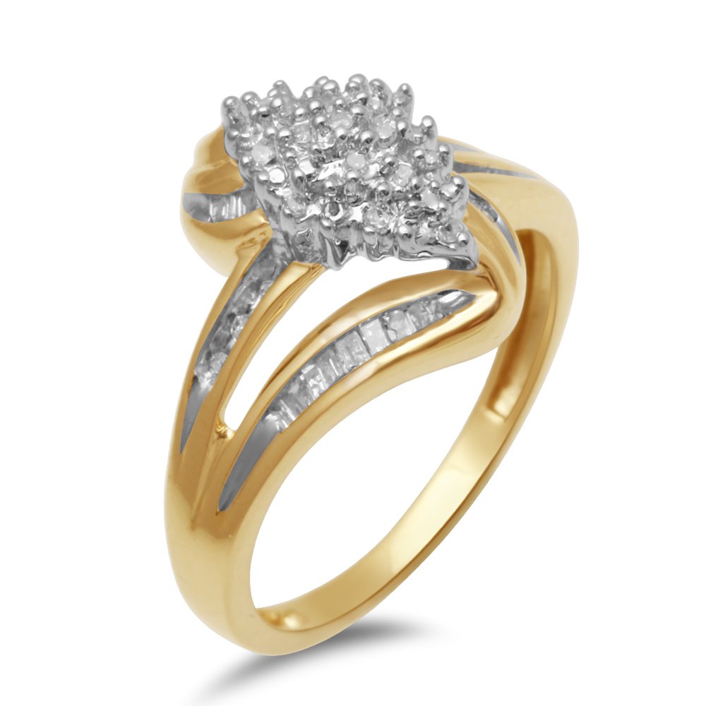 Jewelili 1/5 Cttw White Diamond 10KT Yellow Gold Ring - Size 7