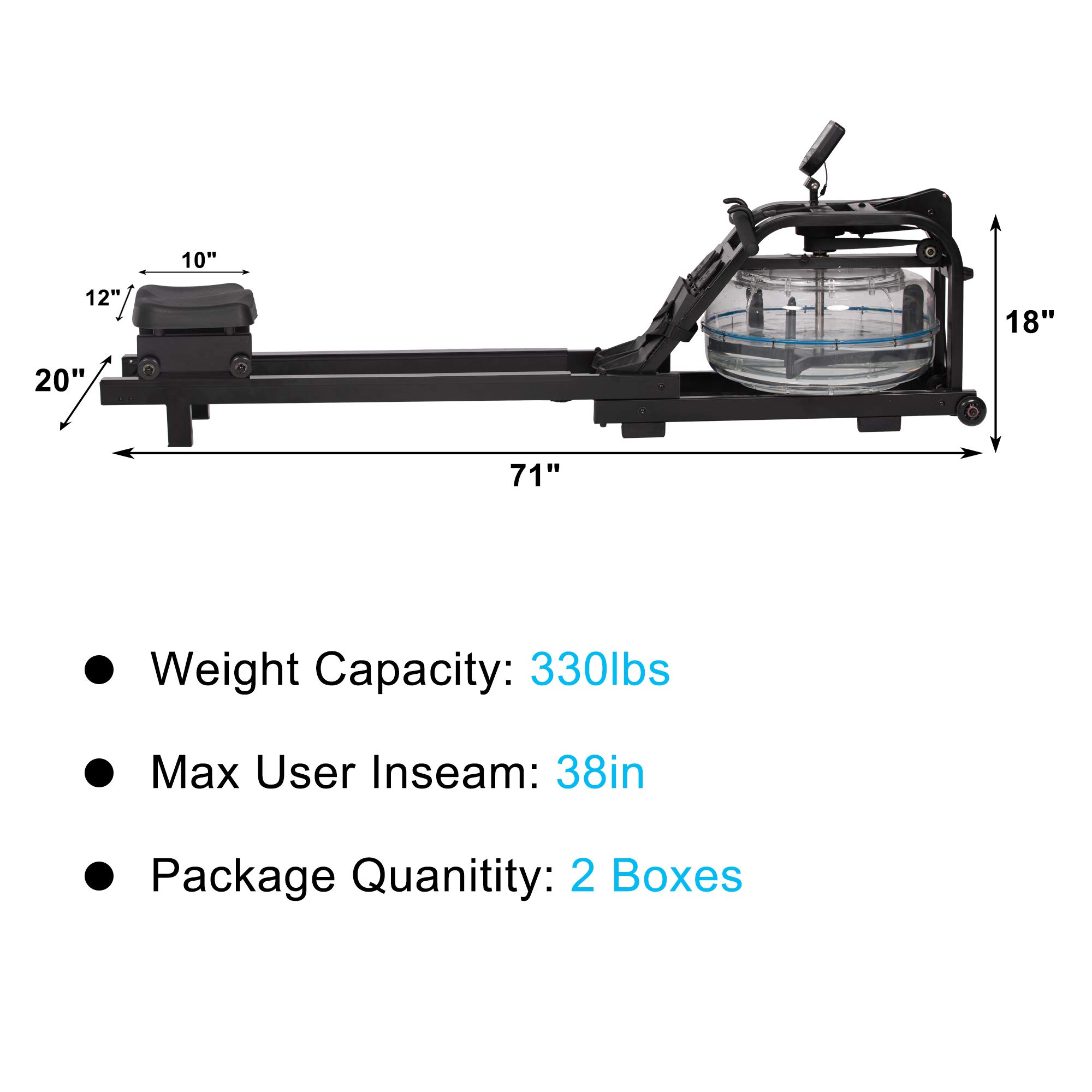 LONABR Water Rowing Machine Steel Frame Water Rower with Digital Monitor Adjustable Resistance Home Gyms Training Fitness Equipment 330lbs Weight Capacity