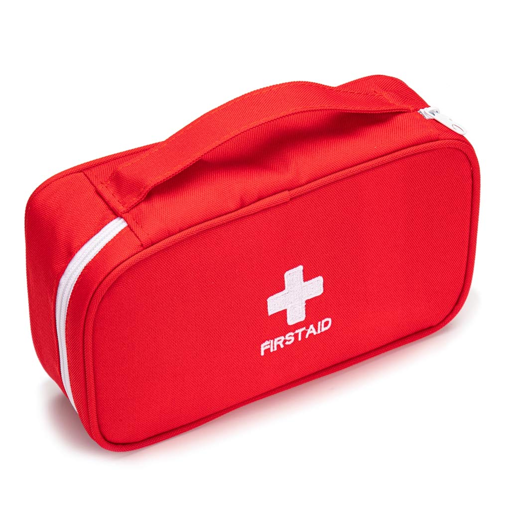 Jipemtra First Aid Bag Tote Empty Small First Aid Kit Bag Outdoor Travel Rescue Pouch First Responder Medicine Bag Pocket Container for Car Home Office Sport Outdoors (Red Handle)