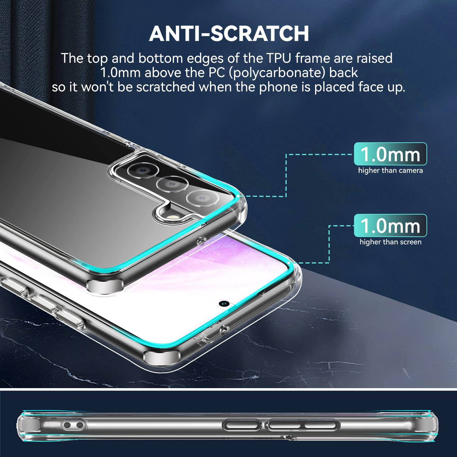Mansoorr [3 in 1 Crystal Clear for Samsung Galaxy S22 Case, with 1 Pack Tempered Glass Screen Protector + 1 Pack Camera Lens Protector, Anti-Yellowing Shockproof Protective Slim Cover -Clear