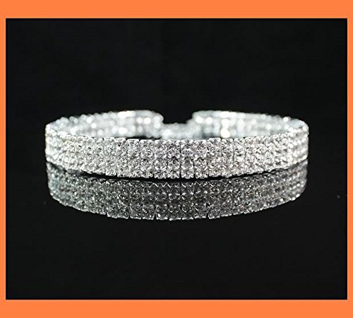 Janefashions 3-row Three-Row Clear Austrian Rhinestone Crystal Choker Necklace Collar Dance Party Wedding Prom Gold or Silver N175 (Silver)