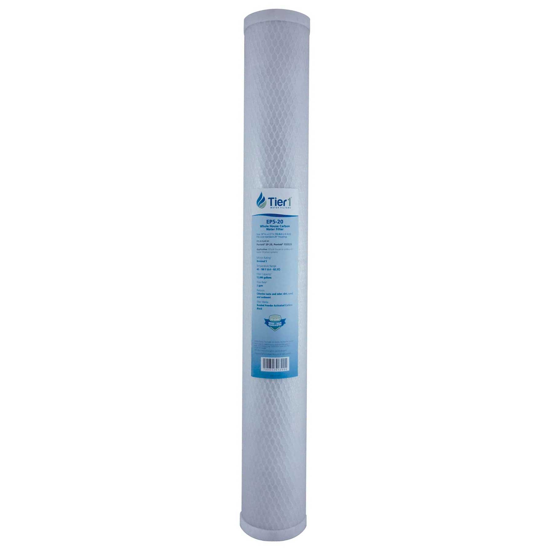 Tier1 5 Micron 20 Inch x 2.5 Inch Activated Carbon Block Whole House Water Filter Replacement Cartridge Kit with O-ring and Lubricant | Compatible with Pentek EP-20, 155529-43, Home Water Filter
