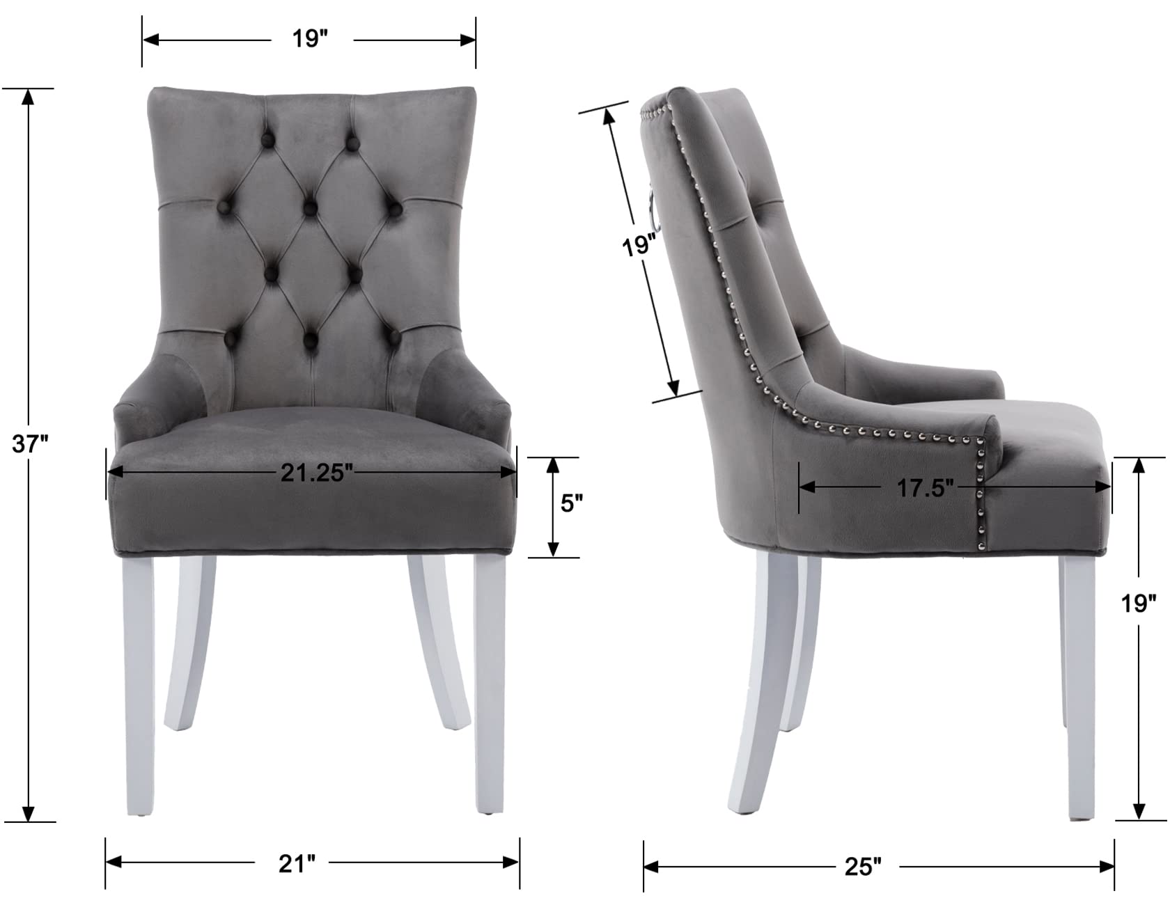 Kmax Velevt Dining Chairs Set of 4 Upholstered Side Chairs Mid Century Modern Accent Chairs with Button Tufted White Wood Legs for Dining Room Guest Room Restaurant, Dark Grey