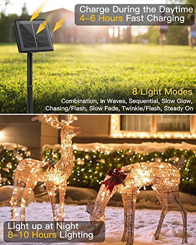 Solar String Lights Outdoor, 2 Packs Each 33Ft 100LED Solar Fairy Lights with 8 Modes, Waterproof Firefly Twinkle Lights for Christmas Patio Yard Trees Wedding Party (Warm White)