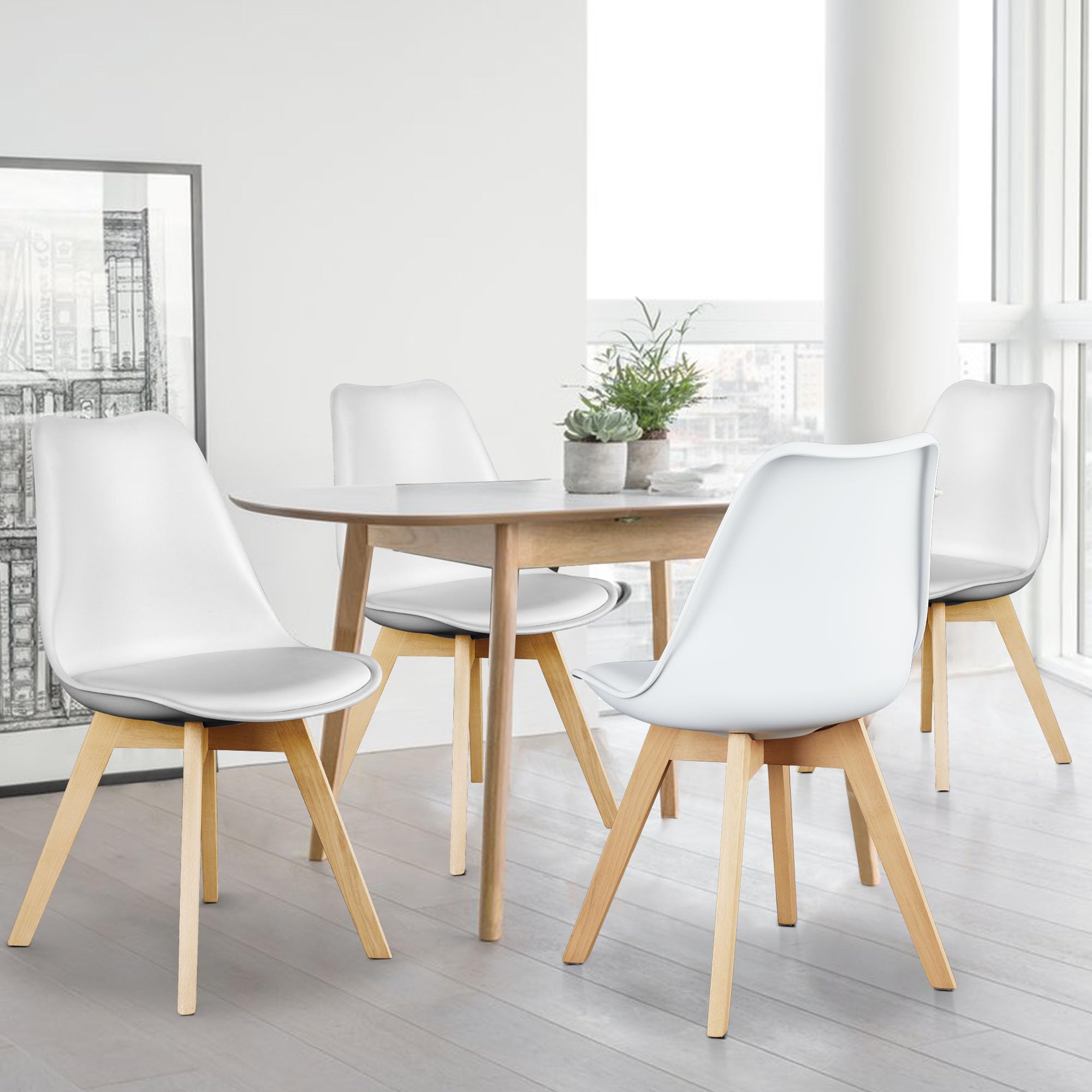 JHK Dining Chairs Set of 4 Dining Room Chairs, Kitchen Chairs Dining Table Chairs, Mid-Century Modern Dining Chairs for Dining,Kitchen, Living Room White