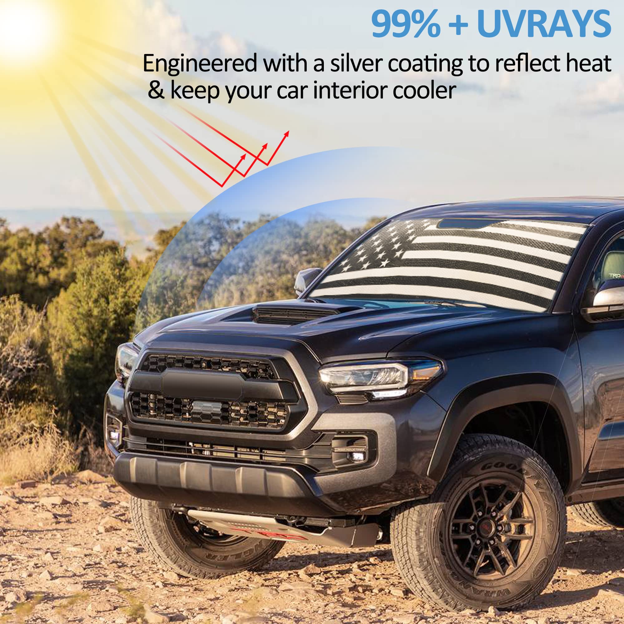 Litivy Windshield Sun Shade Compatible with Toyota Tacoma 2016-2022 TRD Off-Road, SR, SR5, TRD Sport, TRD Pro 23"x53" Folding Front Window Sun Shade for Car Accessories (American Flag)