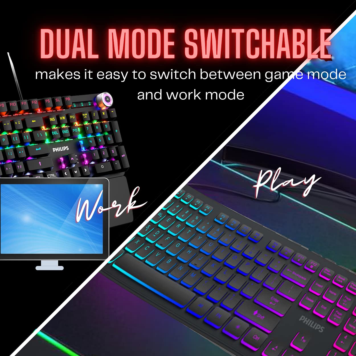PHILIPS Wired Gaming Keyboard and Mouse Combo RGB Backlit, Mechanical Feel, 104 Keys with Fast Switches, Programmable Gaming Mouse Adjustable DPI for Windows PC Gamers