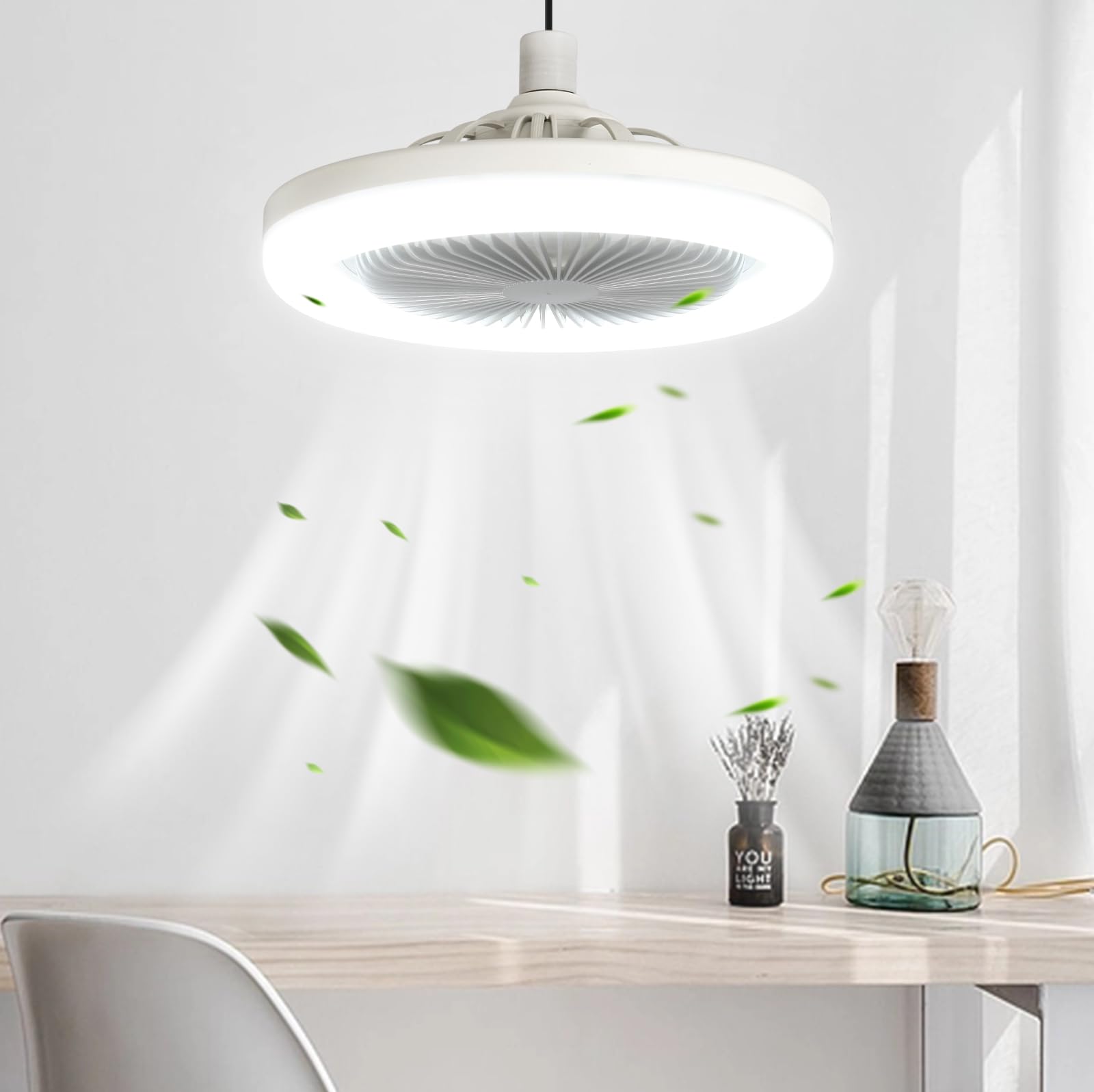JOISTOON Socket Fan Light With Remote 10", Fan With Light 2,400 Lumen/6,500 Kelvin, Infinitely Adjustable, Light Socket Fan For Small Spaces Damp/Ventless, Need Ventilation & Airflow to Dry