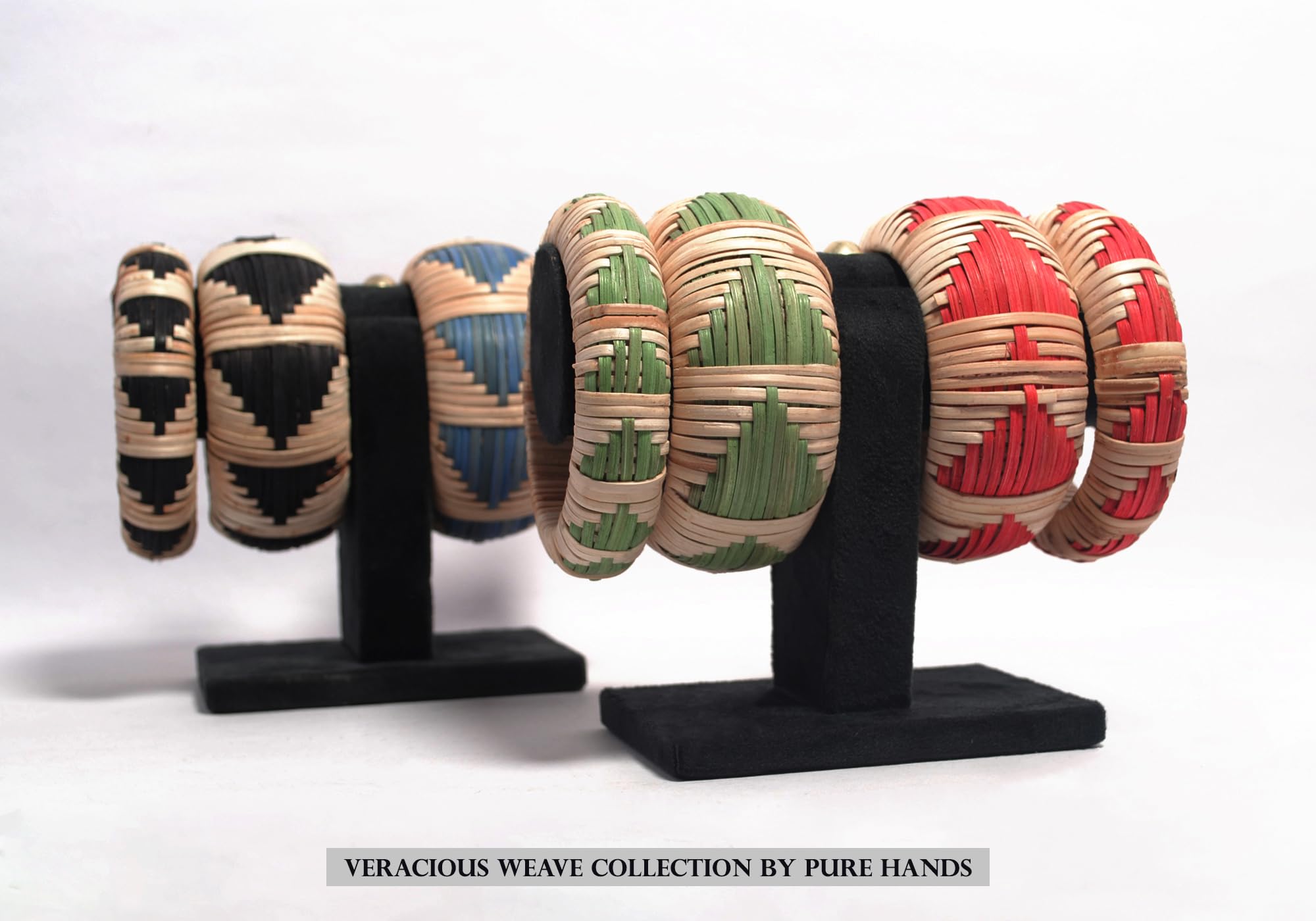 Pure Hands Veracious Artistry - Masterfully Handwoven Half-Rhombus Designed Blue Colored Rattan Bracelets for Women