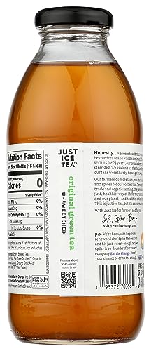 Just Ice Tea Ready To Drink Original Green Tea Unsweetened, Contains Caffeine, Fair Trade, Kosher, USDA Certified Organic, 16 Fluid Ounce (Pack of 12)