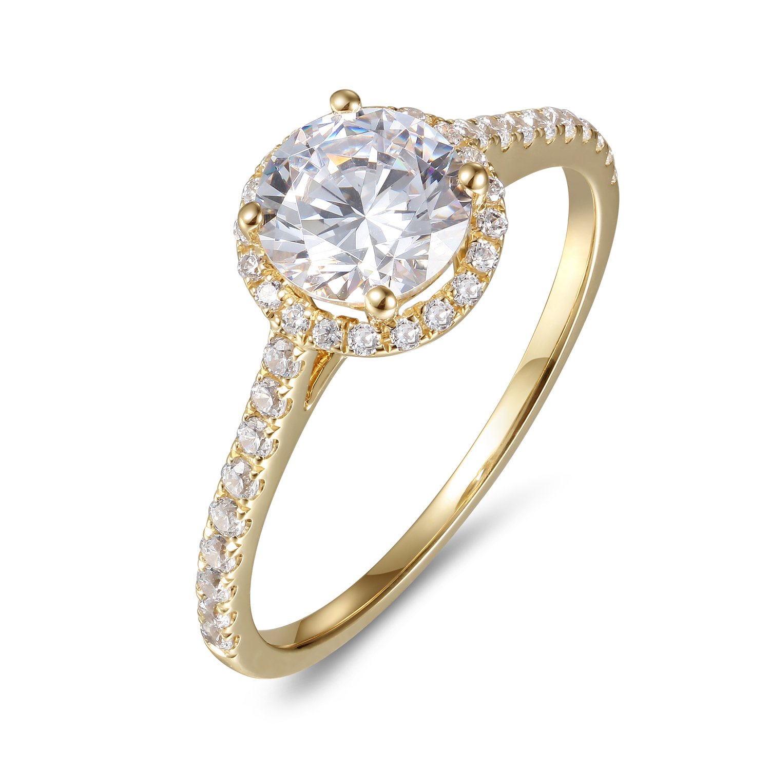 Lamrowfay 1ct Round Brilliant Cut Solitaire Cubic Zircon CZ Engagement Ring in 14K Gold, 1.80cttw (Yellow-Gold, 6)