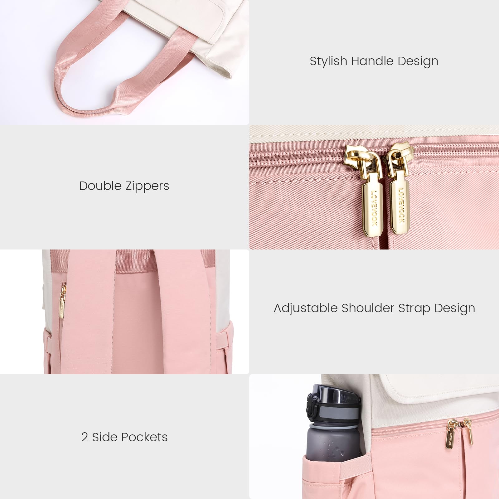 LOVEVOOK Backpack Purse for Women, Convertible Small Backpack Tote for Woman, Mini College Daypack for Work, Daily, Travel, 2pcs set, Beige-Pink