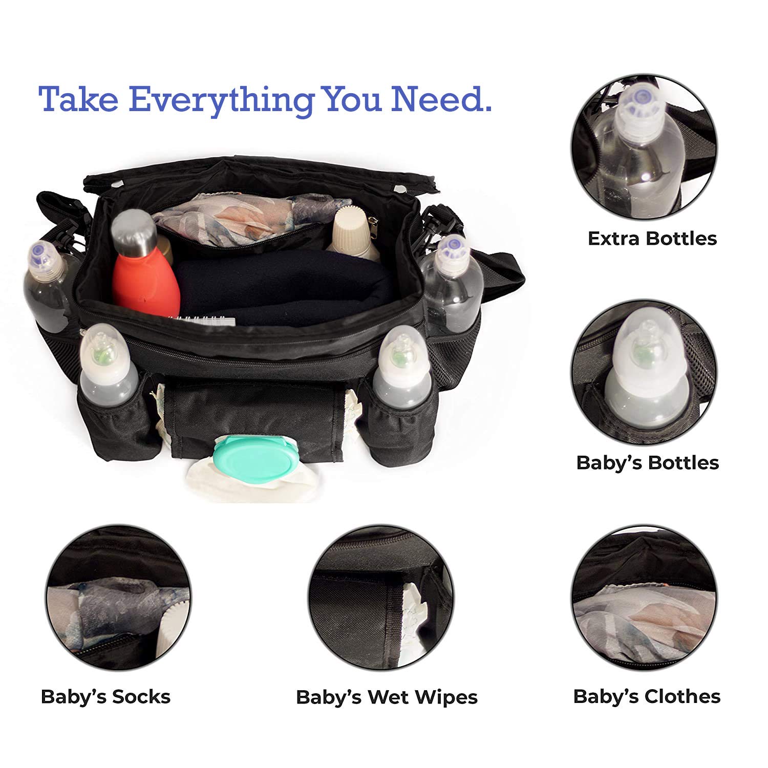 MagMaxi Universal Stroller Organizer, Baby Accessories Large Caddy, with tissues, diapper Bag