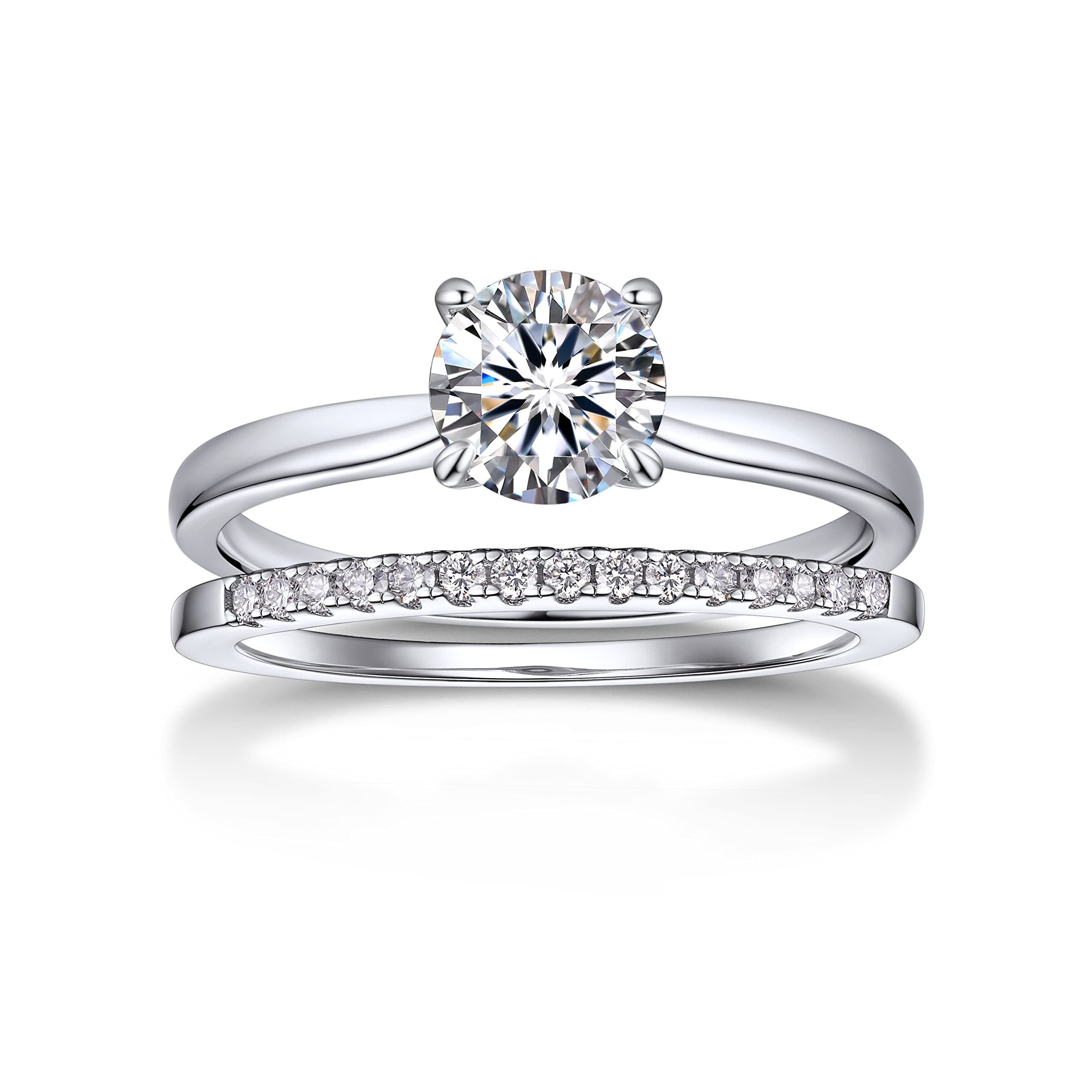 MomentWish Moissanite Wedding Rings 1 CT and Wedding Band 0.15 CT (Size 7)