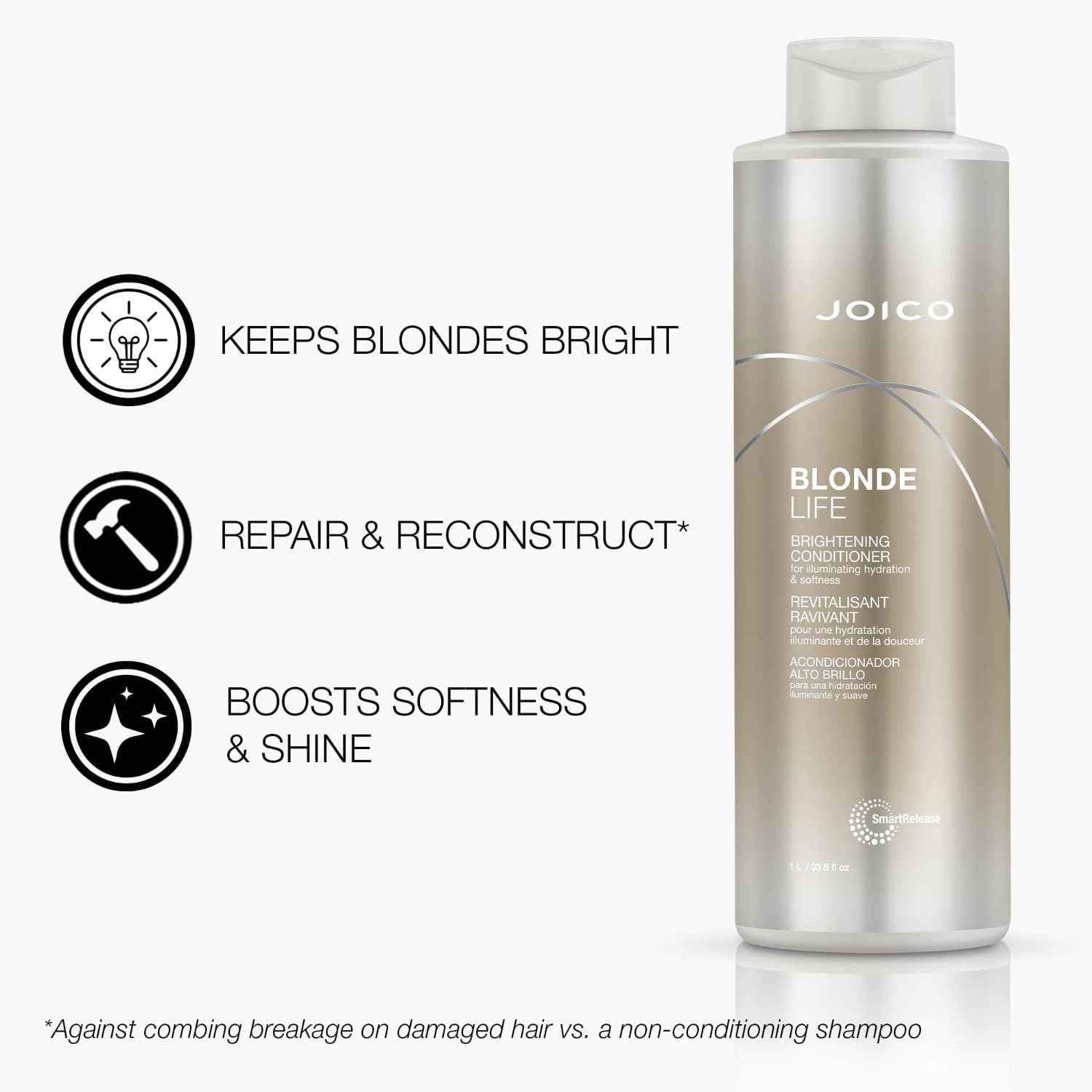 Joico Blonde Life Brightening Conditioner | For Blonde Hair | Illuminate Hydration & Softness | Add Softness & Smoothness | Sulfate Free | With Monoi & Tamanu Oil | 33.8 Fl Oz