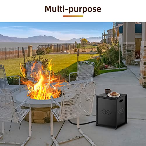 PioneerWorks Propane Metal Tank Cover Table for Gas Fire Pits, Gas Tank Holder Storage Side Table for 20 Pound Propane Tank, 16-inch Hideaway Table with Side Handles