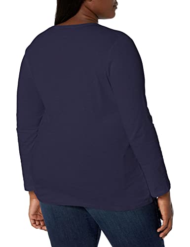 JUST MY SIZE womens Just My Size Women's Plus Size Vneck Long Sleeve Tee Shirt, Hanes Navy, 3X US