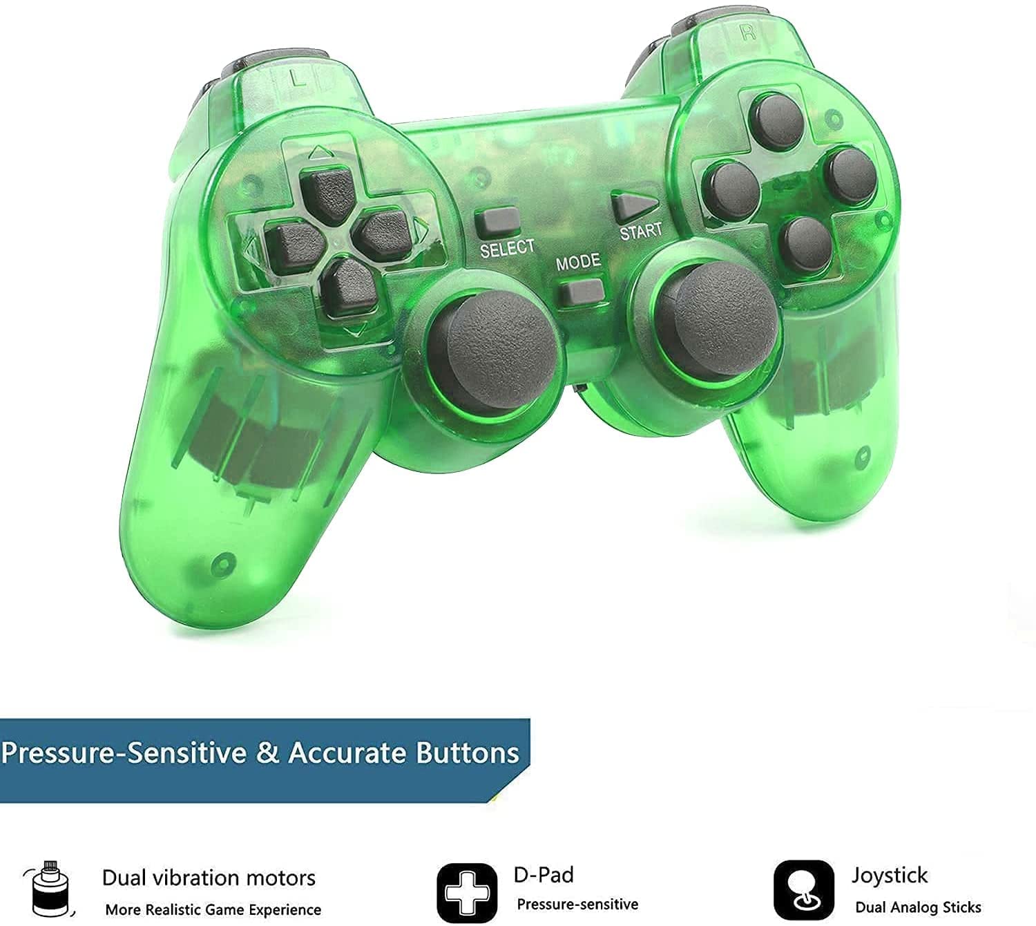 Rzzhgzq PS2 Wireless Controller 2.4G Play -Station 2 Gamepad 2 Pack Dual Vibration Compatible with Sony Play -station 2 Console (Red+Green)