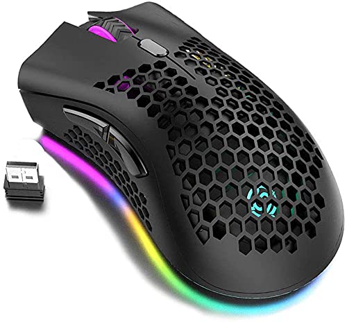 Lightweight Gaming Mouse,Wireless Rechargeable Ultralight Honeycomb Mice with RGB Chroma Backlit, Adjustable DPI,2.4G Wireless Ergonomic Optical Sensor Mouse Compatible for PC Mac Gamer (Black)