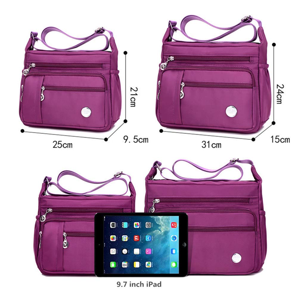 KEEPOP Crossbody Bag for Women, Multi Pocket Waterproof Lightweight Nylon Purse Shoulder Bag Black L